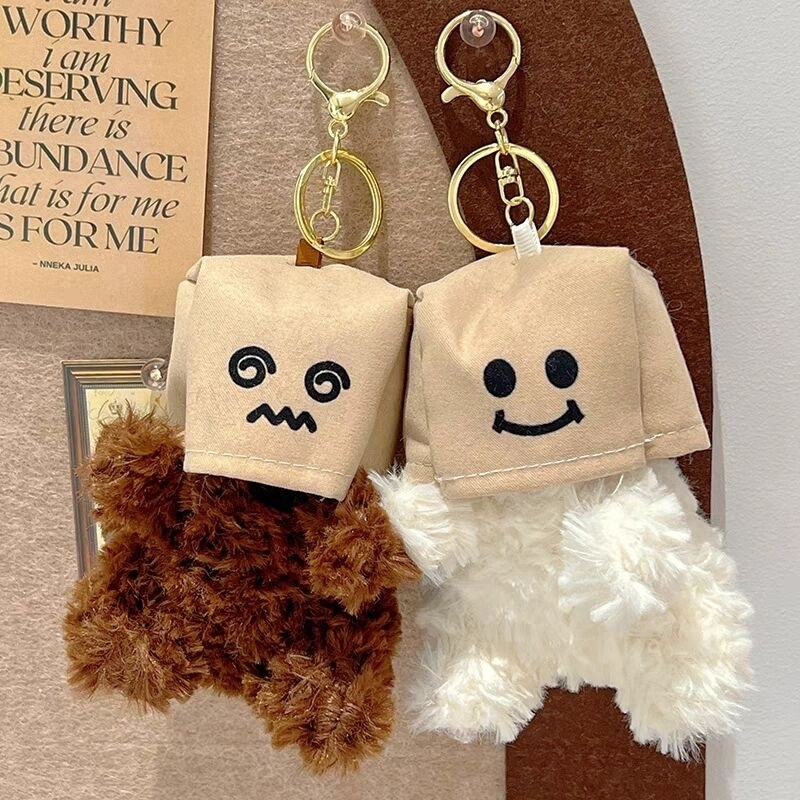 Funny Paper Bag Head Plush Bag Charm - FondGifts